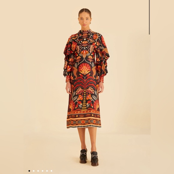 FARM Rio | Dresses | Farm Rio Red Nature Beauty Scarf Backless Midi ...